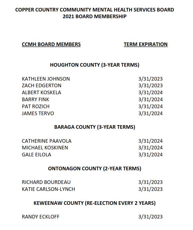 Board Membership | Copper Country Community Mental Health